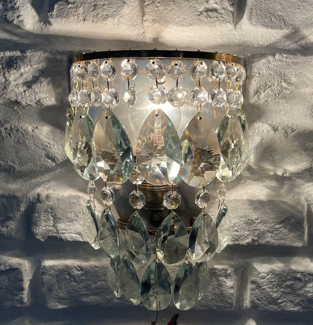 Antique Vintage Brass & Crystals Wall Sconce Chandelier Light Pendant ...