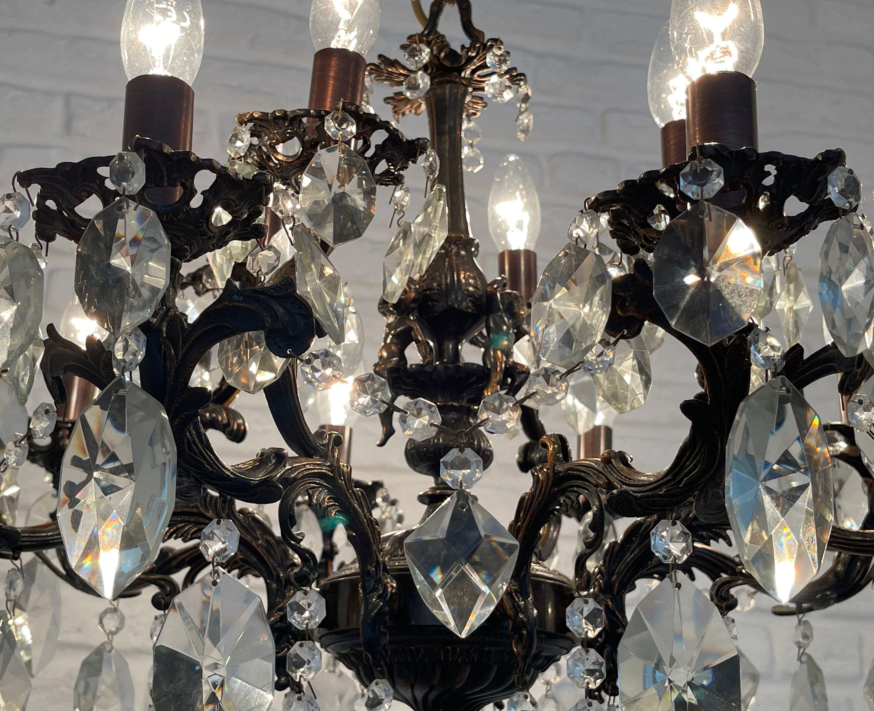 Antique Vintage 84 Arms Cast Brass & Crystals Cherub - Etsy