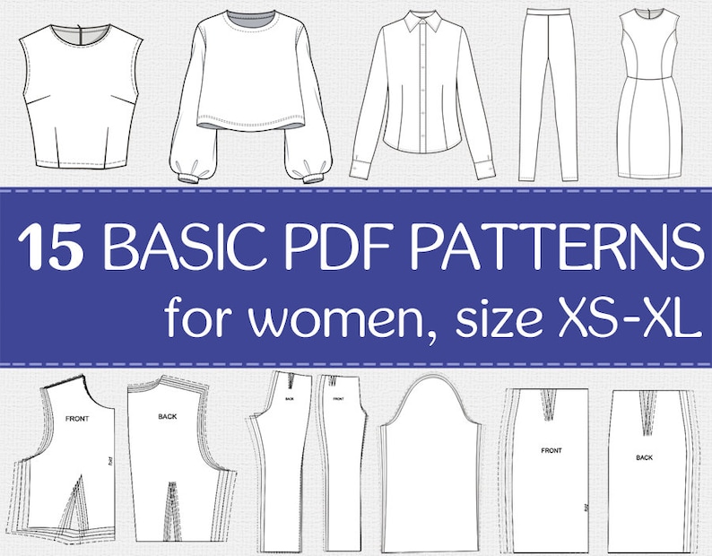 15 patrones básicos de costura PDF para mujeres / patrones PDF | Etsy
