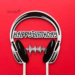 Laser Cut Wood Happy Birthday Cake Topper Headphones Cake Topper ...