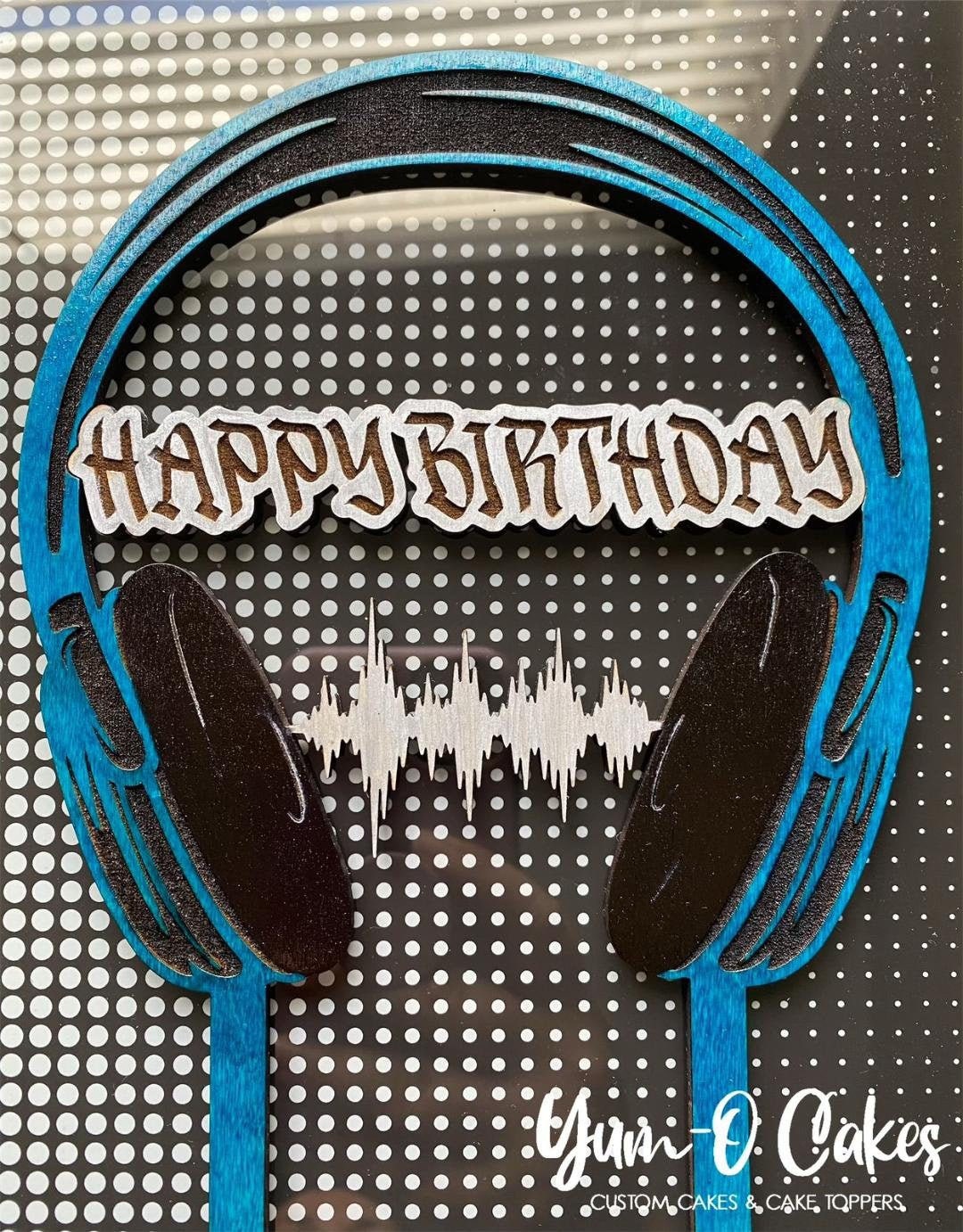 Laser Cut Wood Happy Birthday Cake Topper Headphones Cake Topper ...