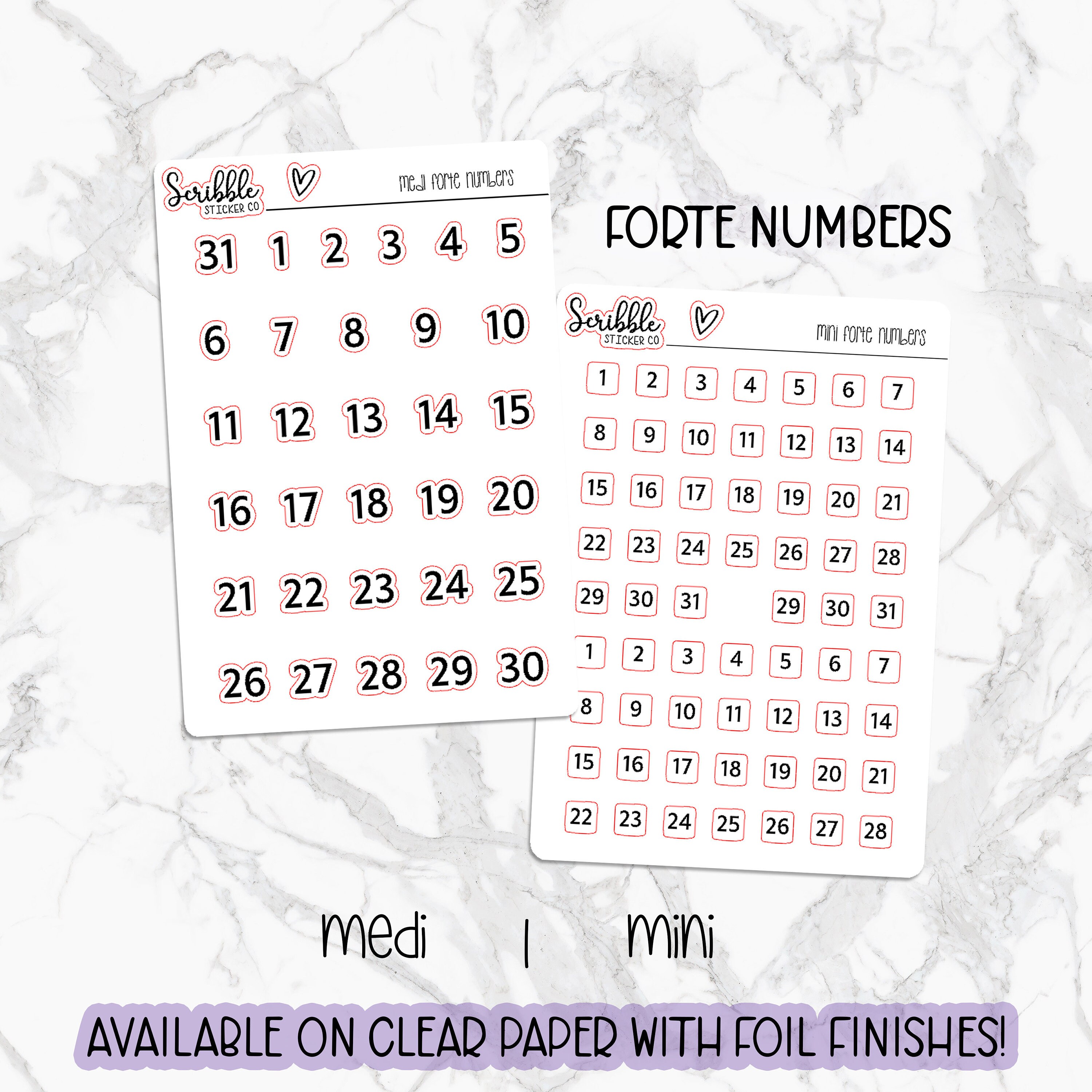 FORTE NUMBER Stickers Minimal Paper Planner Stickers - Etsy