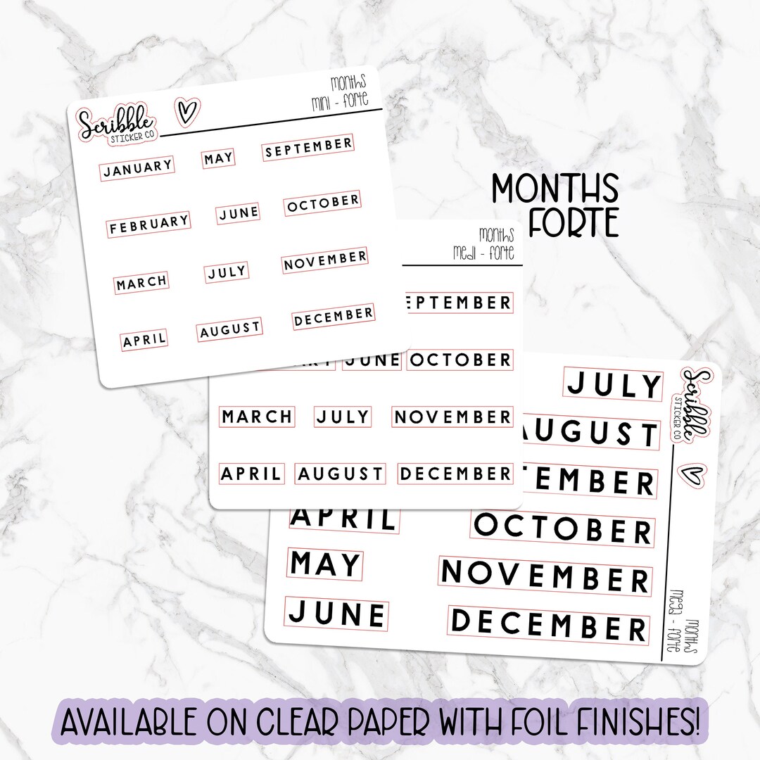 FORTE Month Script Stickers Minimal Paper Planner Stickers - Etsy