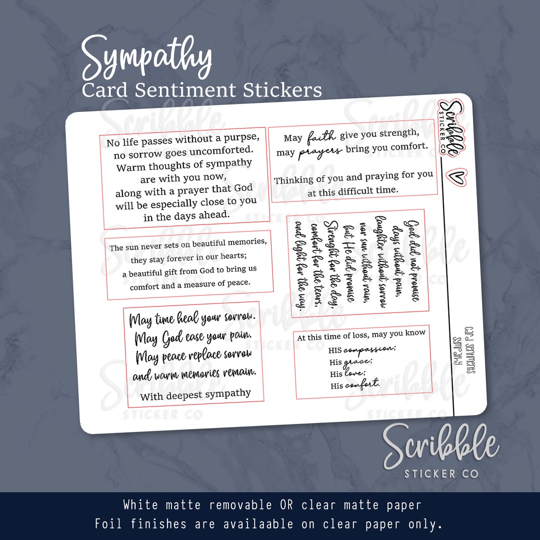 SYMPATHY Card Sentiment Stickers Minimal Paper Planner Stickers - Etsy