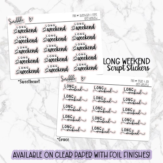 LONG WEEKEND Script Stickers Minimal Paper Planner Stickers - Etsy Canada