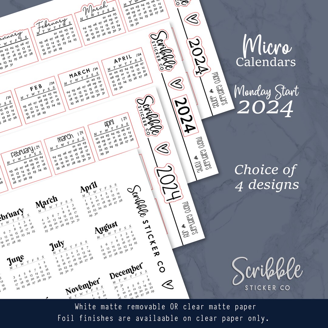 2024 MICRO Calendar Stickers 2024 Minimal Paper Planner - Etsy Canada