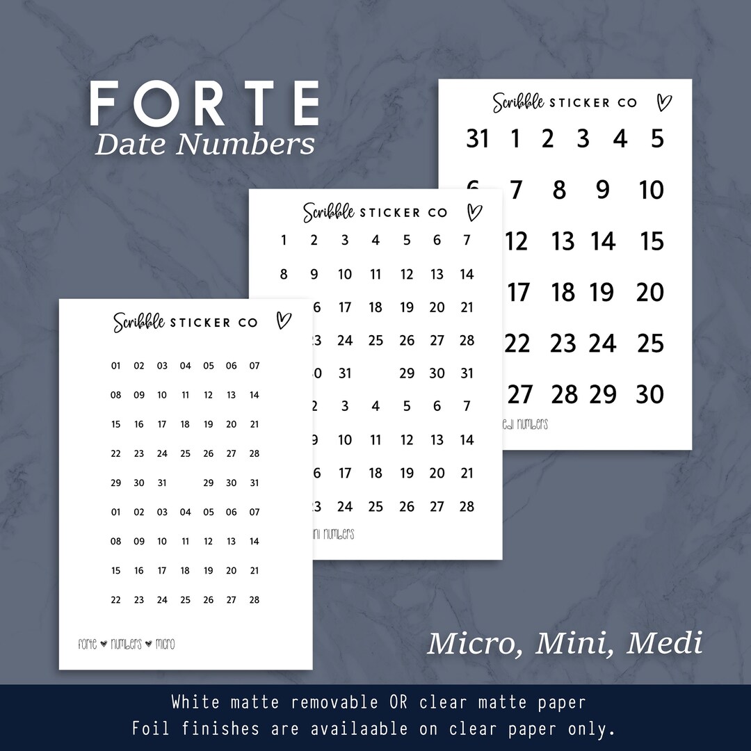 FORTE NUMBER Stickers Minimal Paper Planner Stickers - Etsy