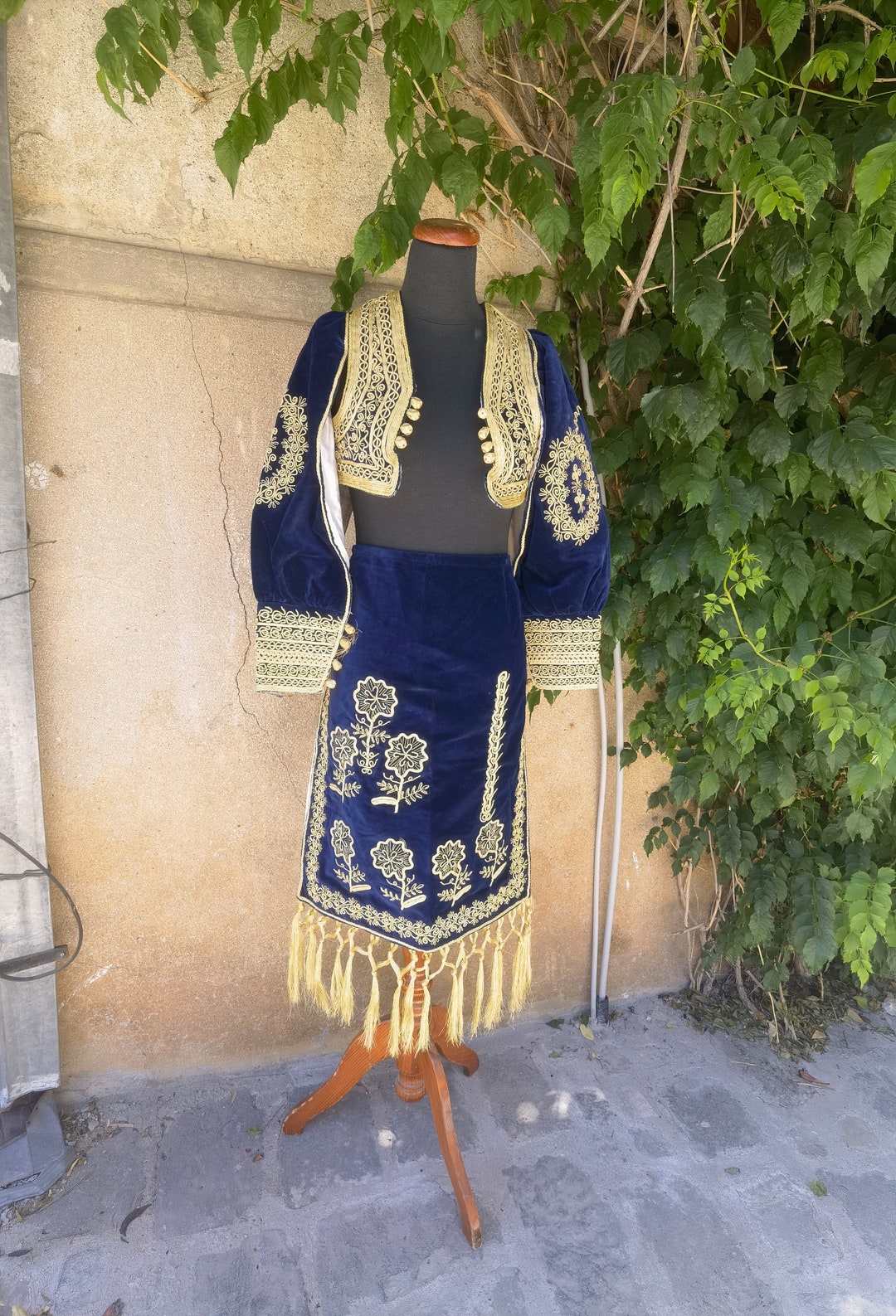 Ottoman Jacket and Apron Hand Embroidered With Srma, Rare Blue Velvet ...
