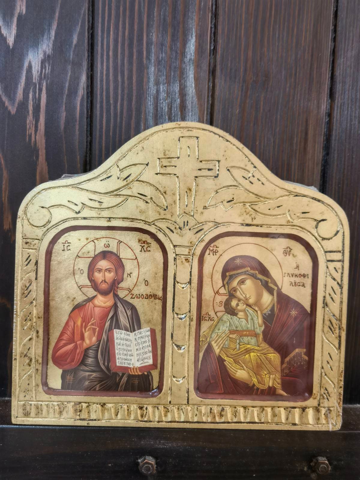 Christian Diptych of Jesus Christ and Mother of God, Holy Mary, Hand ...