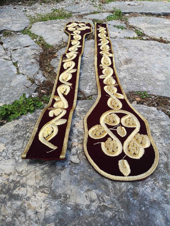 Two hand embroidered gold thread belts, handmade full… - Gem