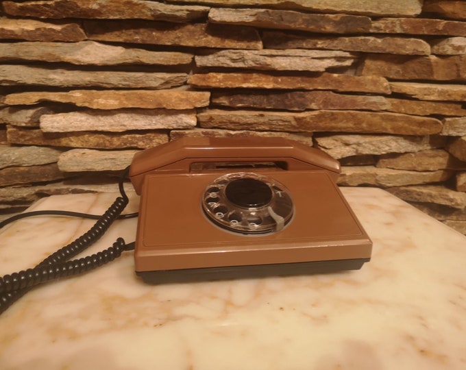 Vintage Brown Telephone, Brown Rotary Dial Telephone, Vintage Phone ...