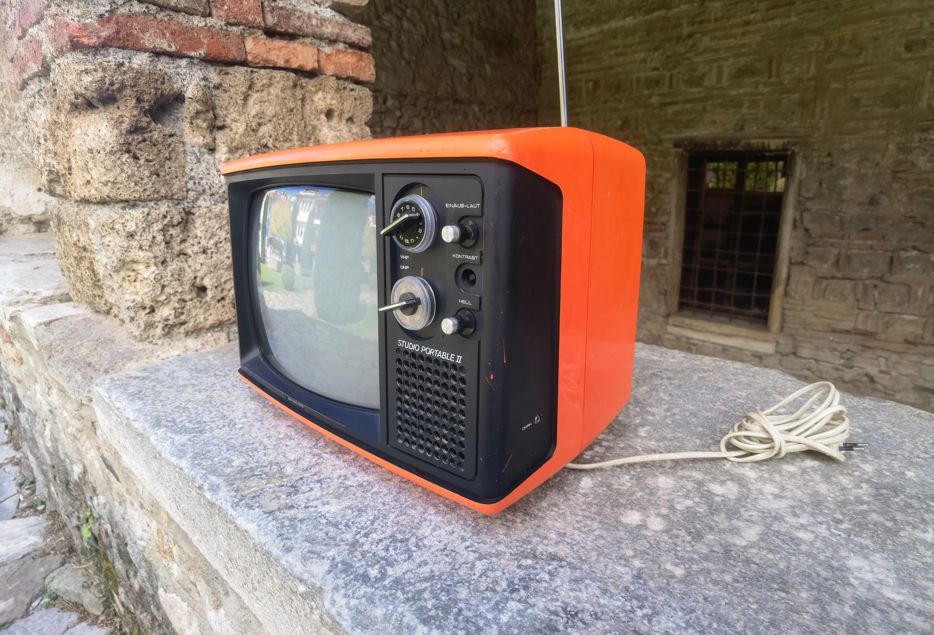 Orange Space Age TV, Vintage 70s CRT Television, Black and White Screen ...