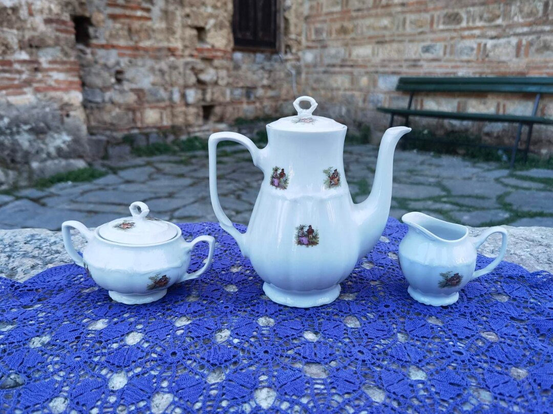 Vintage Polish Tea Set Porcelain Teapot Milk Pitcher And Sugar Bowl 1980s Porcelain Tea Set