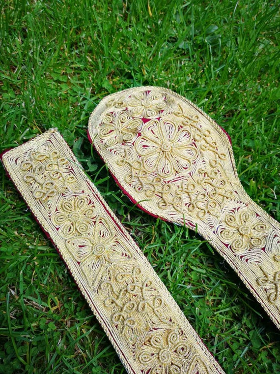 Two hand embroidered gold thread belts, handmade full… - Gem