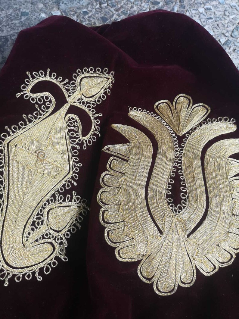 Velvet Hand Embroidered With Gold Thread Sleeves, Antique Handmade ...