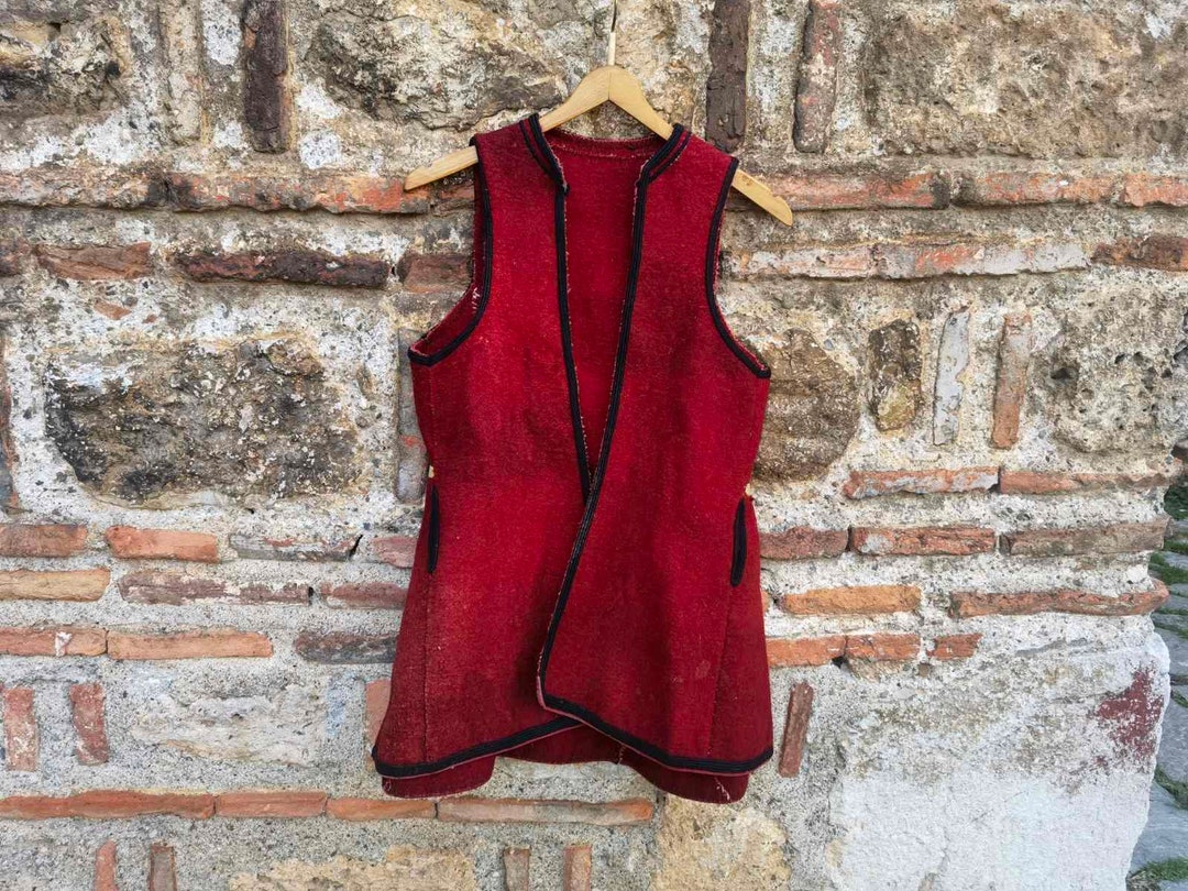 Red Woolen Vest of Strusko Pole Region, Vest-dzube Part of Woman's ...
