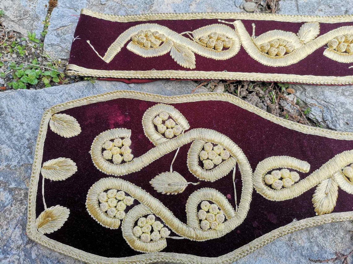 Two Handmade Vintage Belts, Hand Embroidered With Gold Thread, Velvet ...