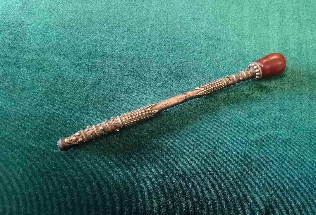 Unique Ottoman Chibouk, Silver and Amber Antique, XIX Century Chibouk ...