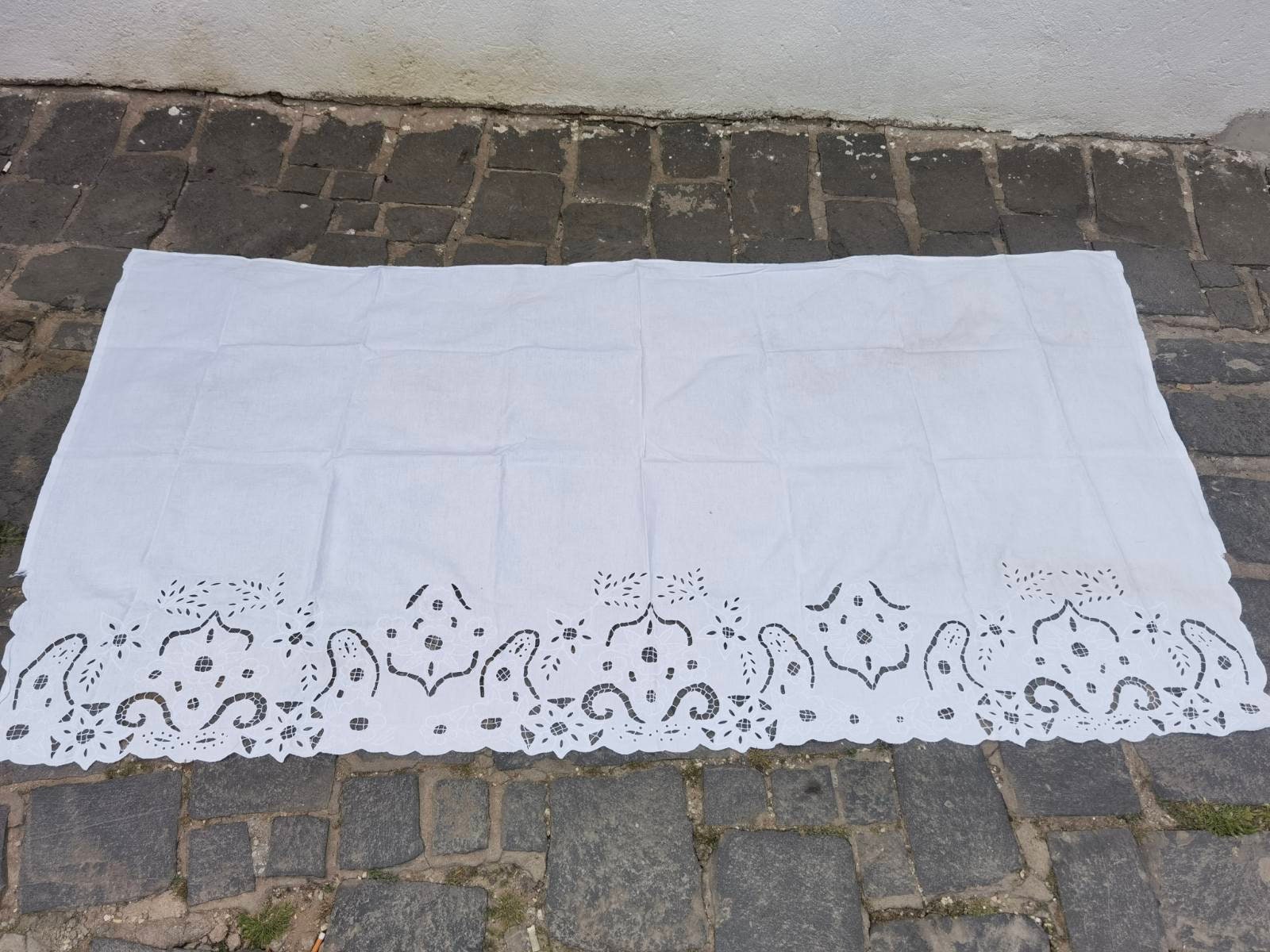 Hand Embroidered 1980's White Curtain, Madeira White Embroidery ...