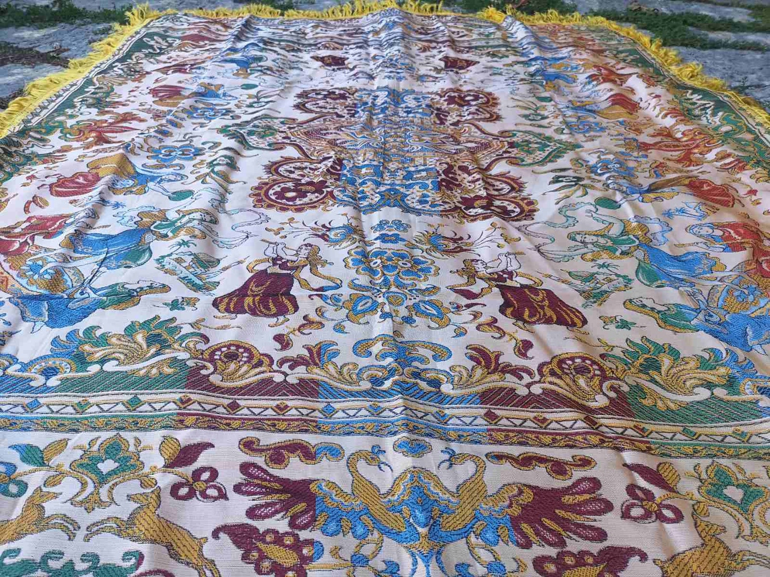 Vintage Colorful Table Cover, Silk and Rayon Table Cover - Etsy