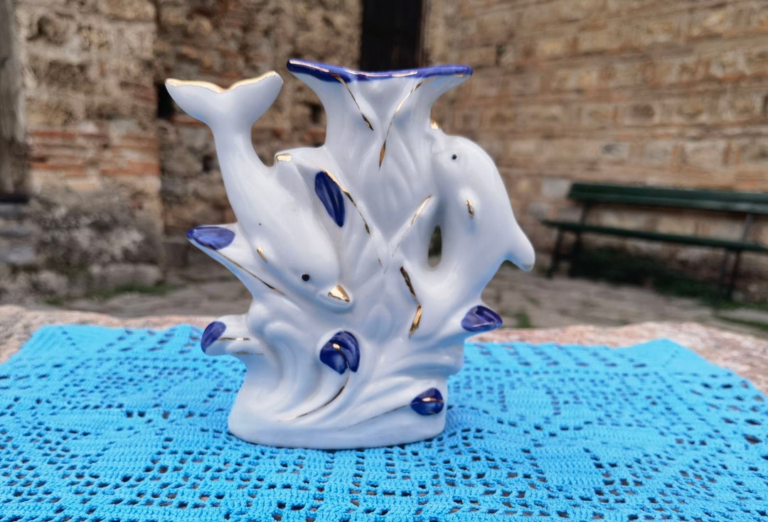 Vintage Porcelain Cute Vase Table Top Porcelain Dolphins Vase - Etsy