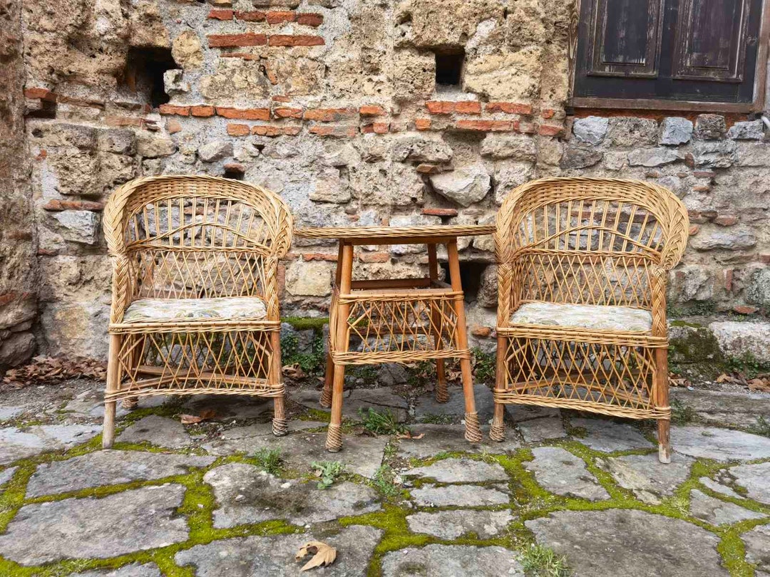 Set of Two Bamboo Chairs and a Bamboo Table, Vintage 1970's Bamboo ...