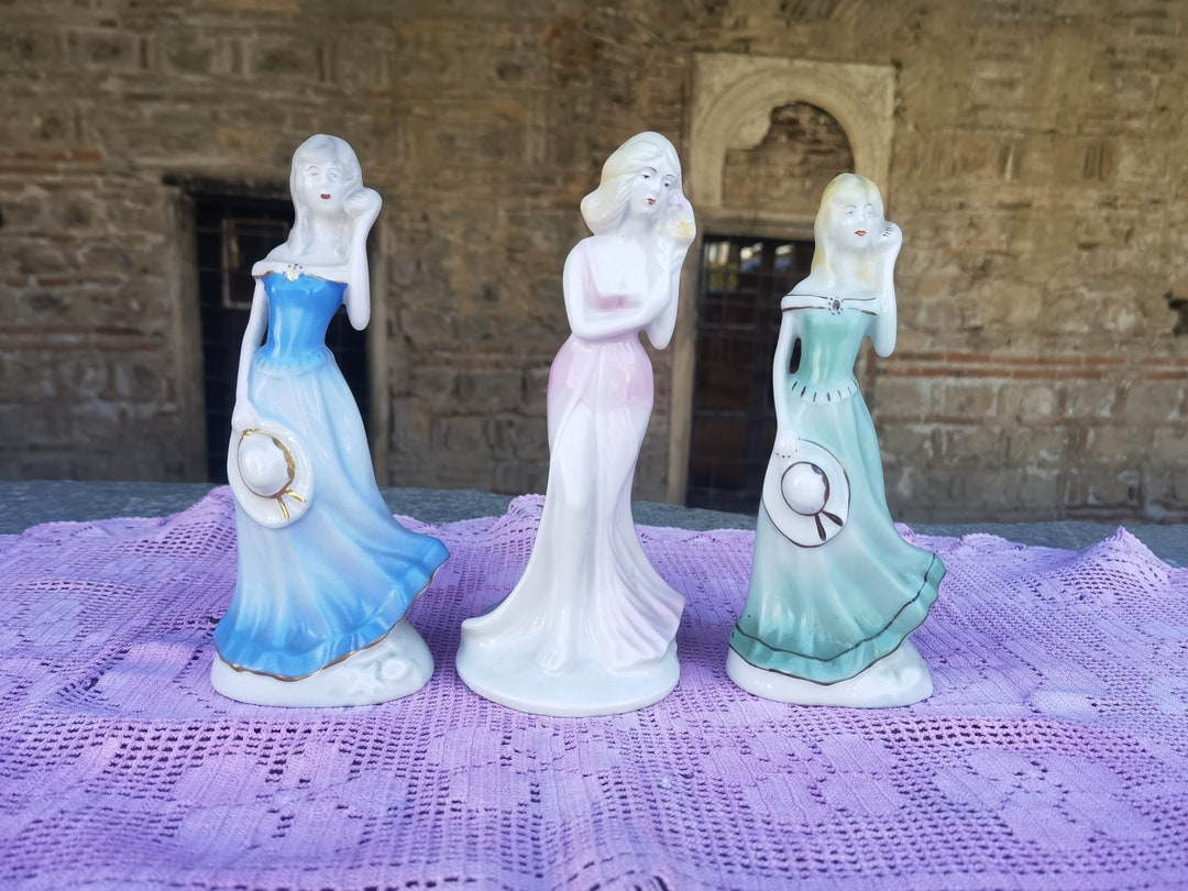 Lady Figurines, Set of Three Porcelain Lady Figurines, Vintage ...
