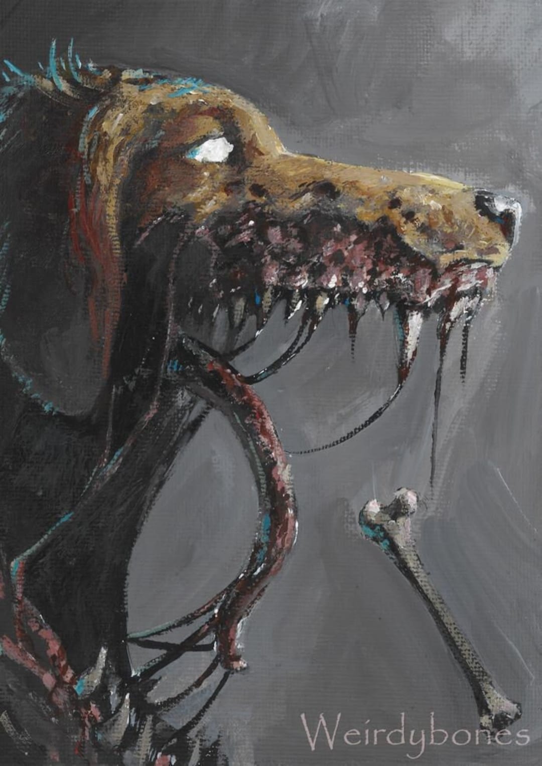 Creepy Dog Horror/dark/gothic Monster/hell Hound/retriever Art "throw ...