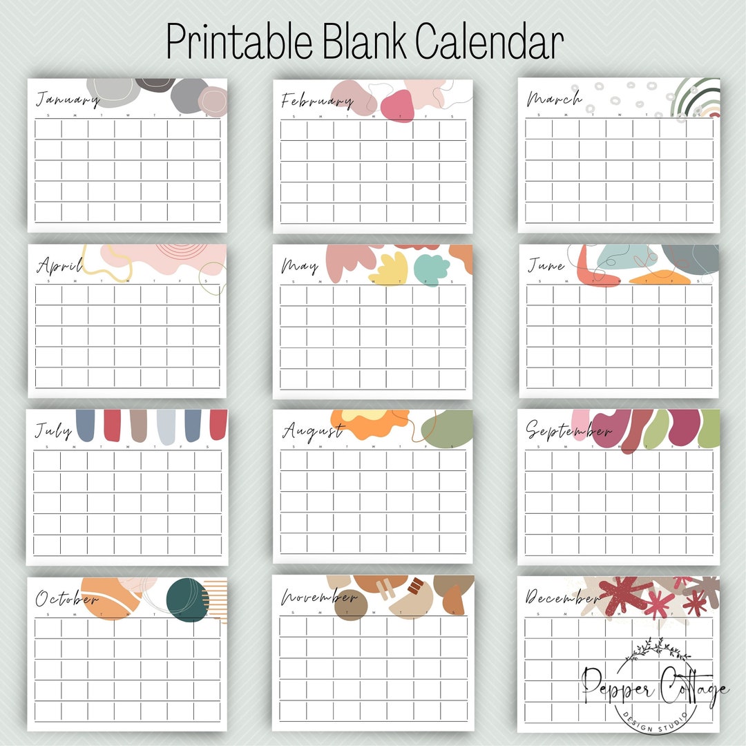 Abstract Printable Blank Calendar: Monthly Planner (letter/a4 PDF) - Etsy