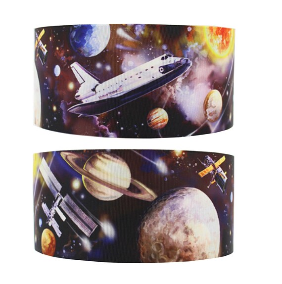 2m X 22mm Space-shuttle Rocket & Planet Grosgrain Ribbon for | Etsy