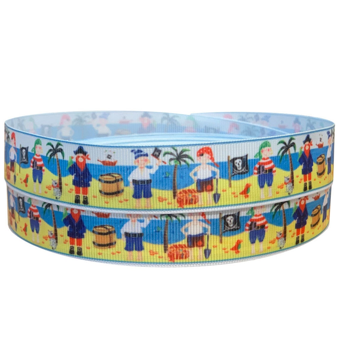Cartoon Pirates on the Beach 2m X 22mm Grosgrain Cake Ribbon Gift Wrap ...