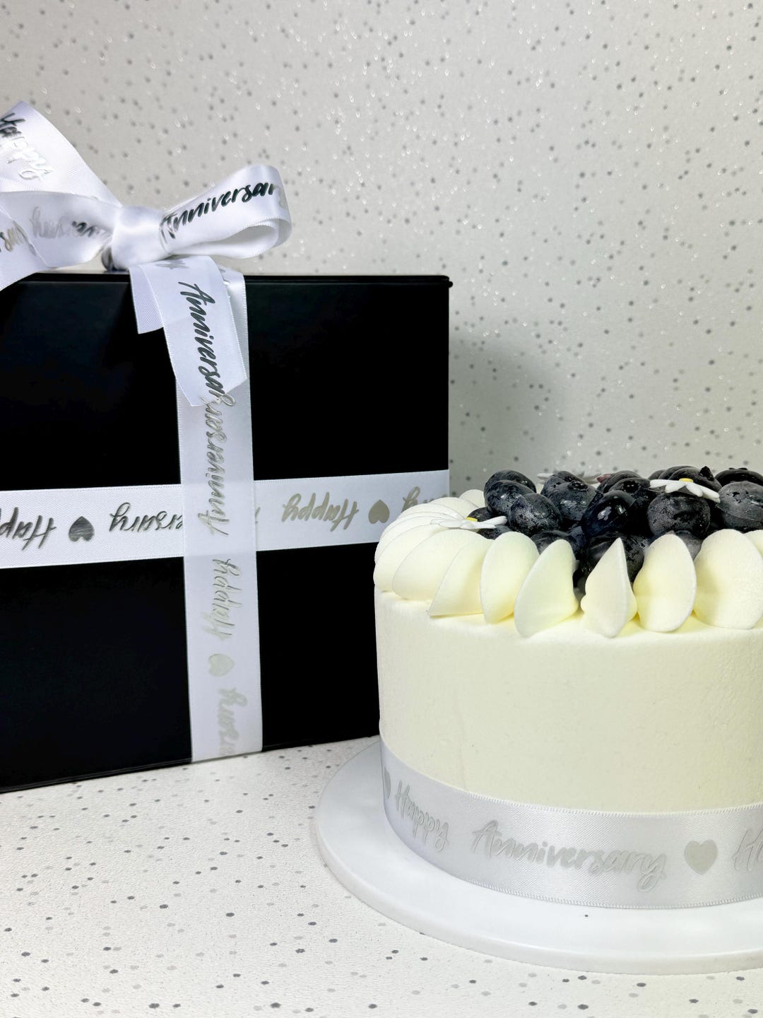 Luxury Happy Wedding Anniversary 25mm White Satin Grosgrain Gold Cake ...