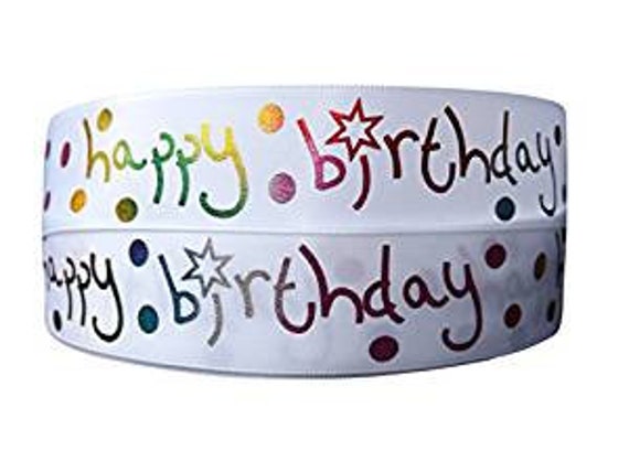 White Happy Birthday Luxury Double Faced Grosgrain Ribbon 2m X | Etsy