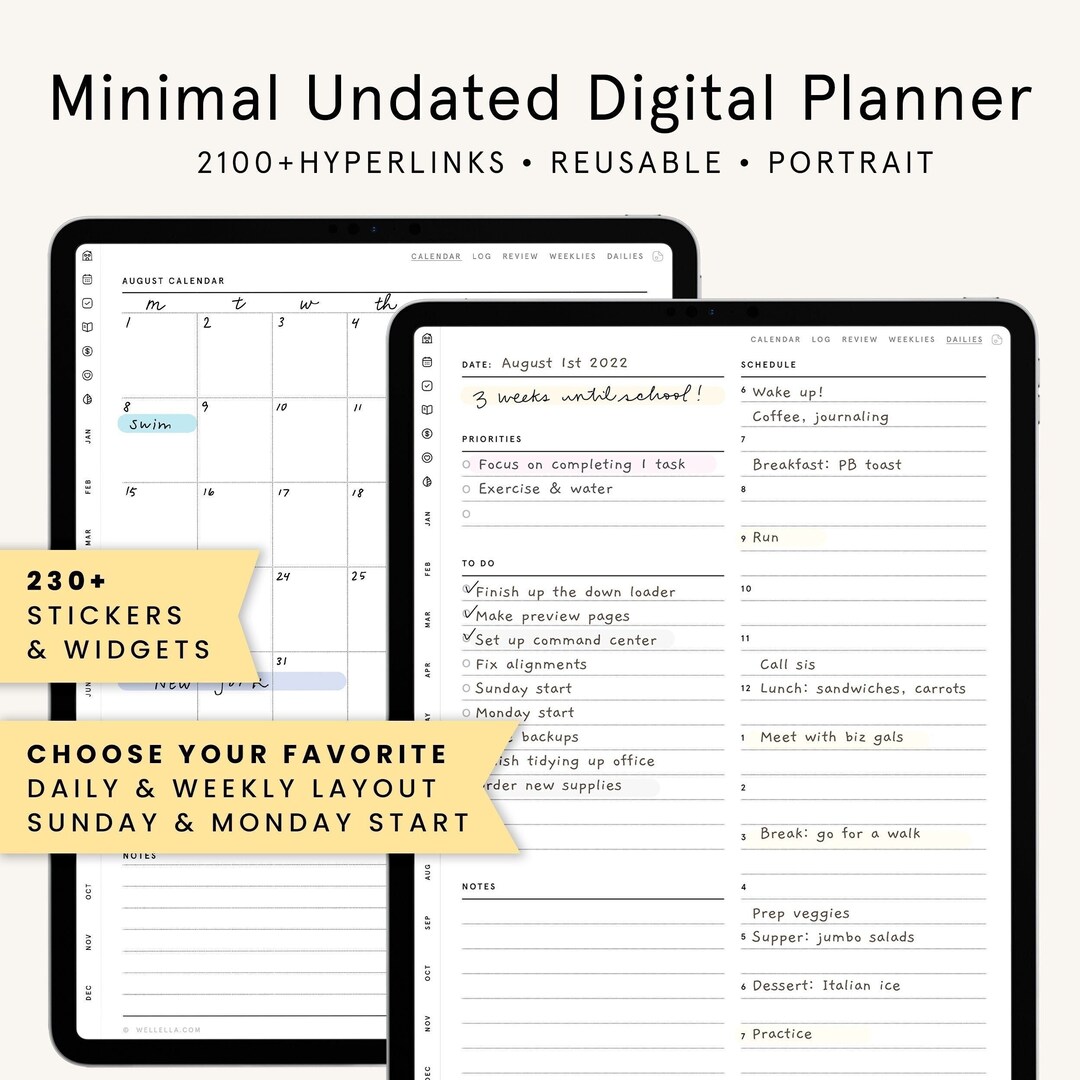 Minimal Undated Digital Planner Goodnotes iPad Planner Vertical Custom ...