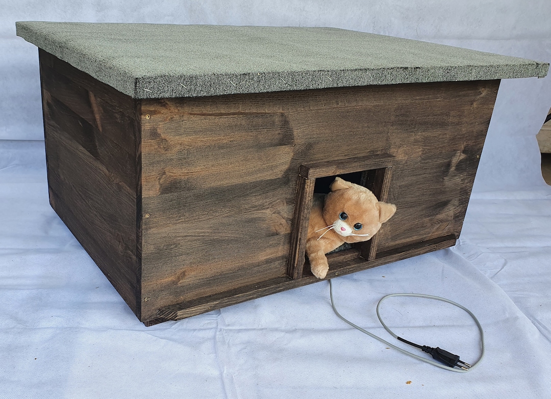 Katzenhaus mit Heizung für zwei Katzen "Lasur Carbibol" Katzenhütte ...