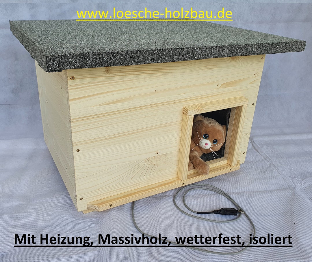 Cat House With Heating "glaze Natural" Cat Hut Outdoor Long - Etsy