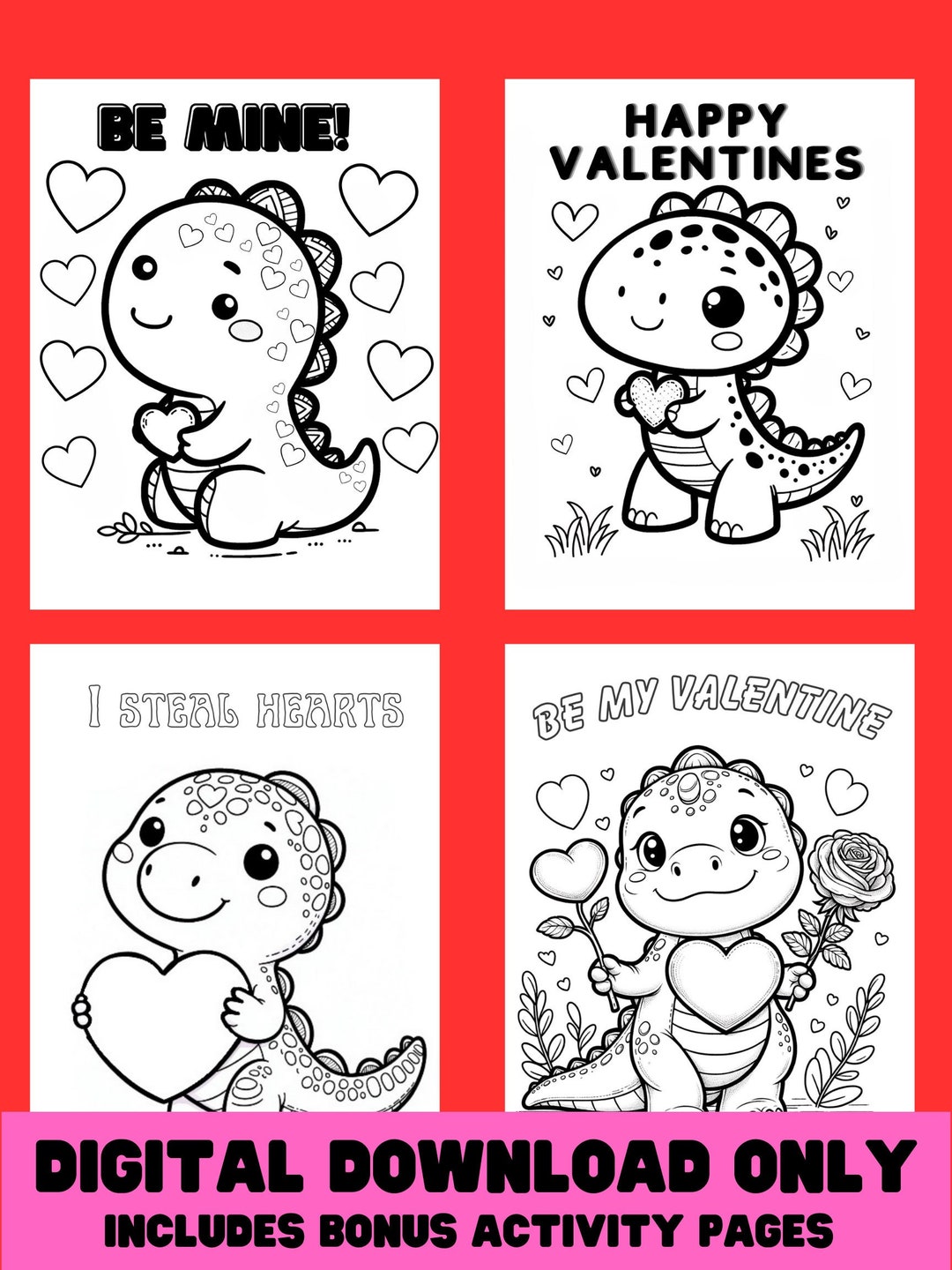 Valentine Coloring Pages - Dinosaur Coloring Pages - Activity Sheets ...