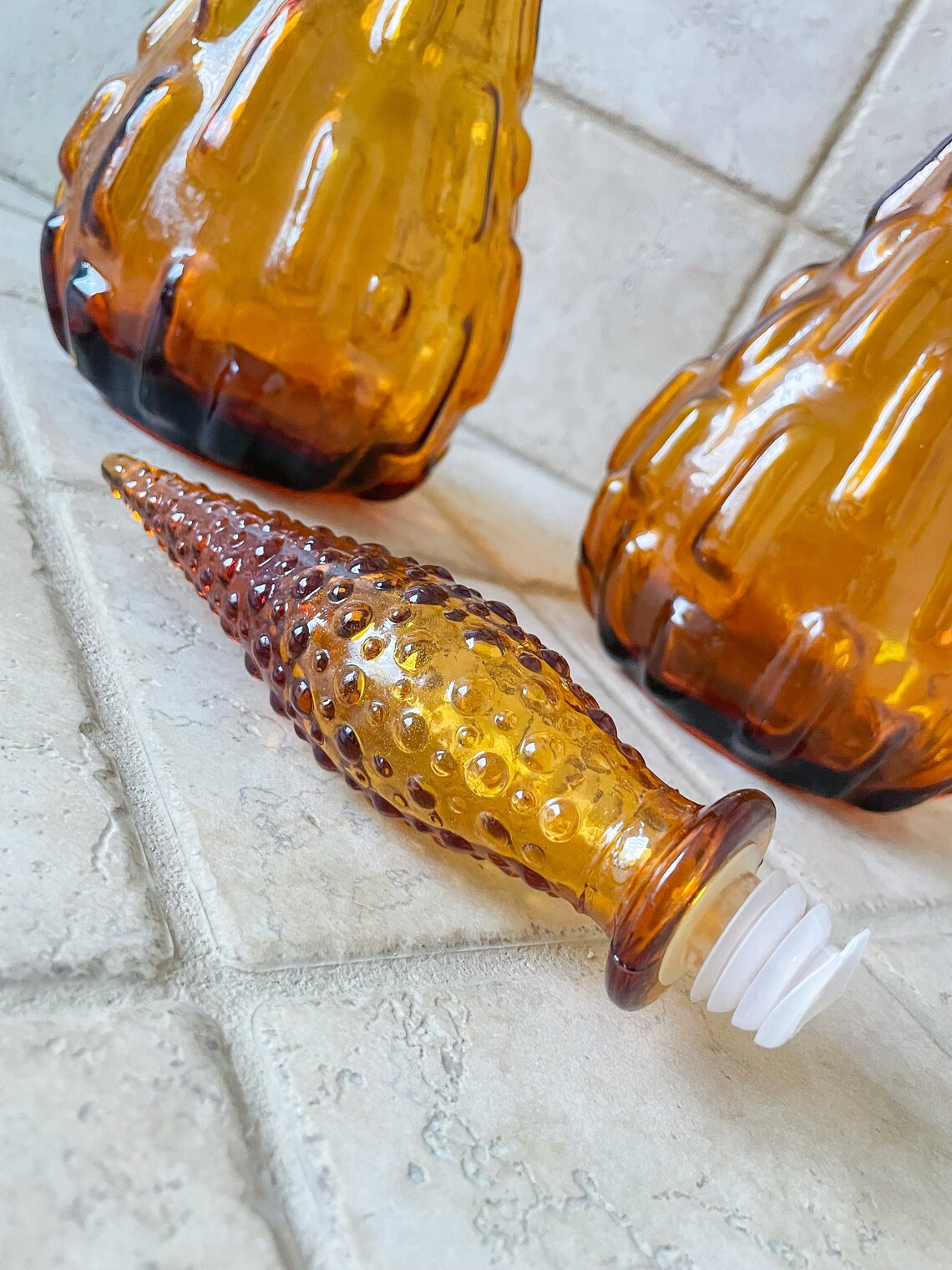 Italian Glass Amber Empoli Genie Bottle | Pair of Amber Made in Italy ...