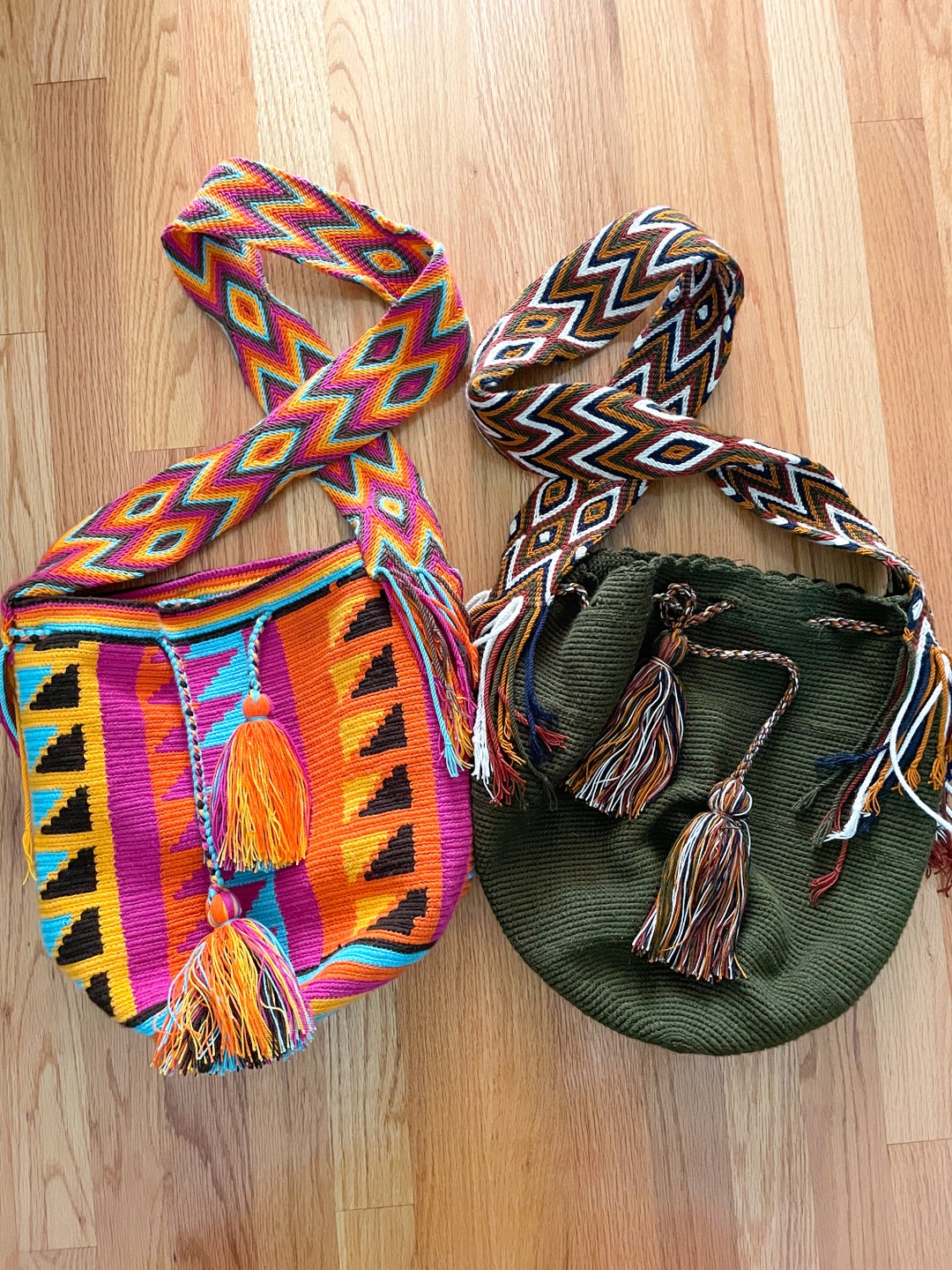 Woven Boho Tribal Bucket Bag Multicolor Hand Woven Wayuu Shoulder Bag ...