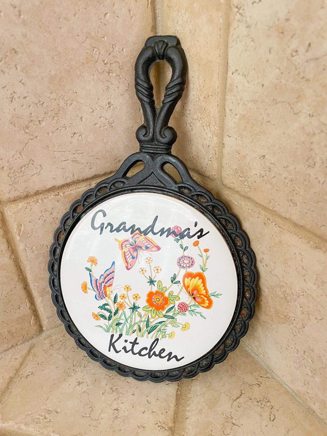 Vintage Cast Iron & Tile Trivet | Collection of Vintage Trivets | 70s ...