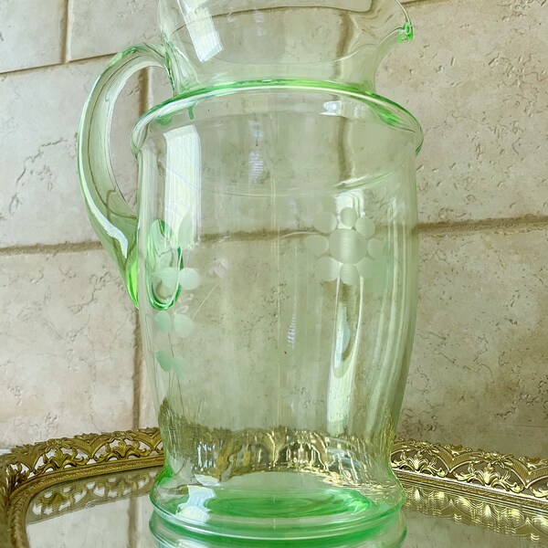 Green Depression Glass Pitcher - Etsy
