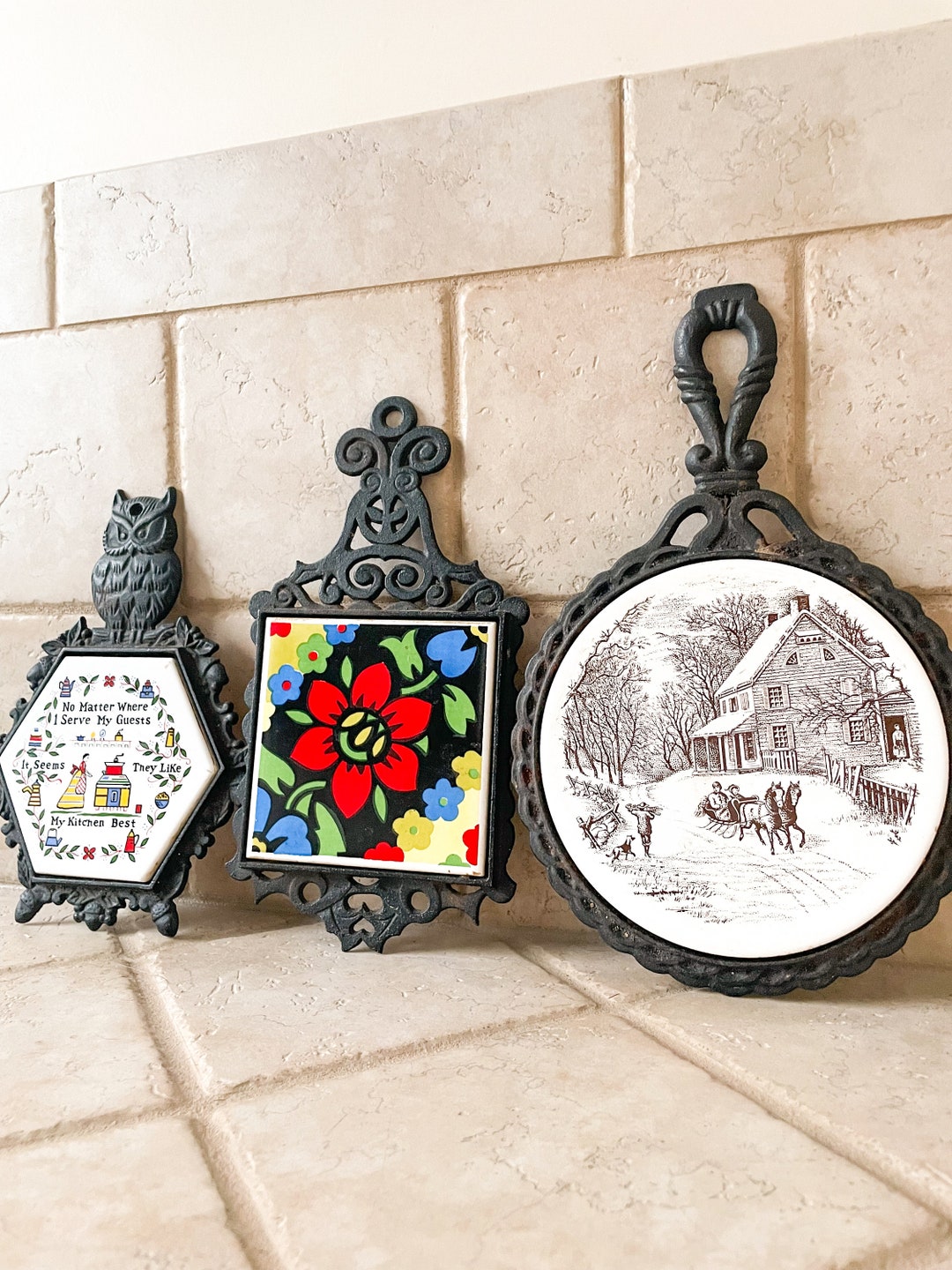 Vintage Cast Iron & Tile Trivet Collection of Vintage Trivets 70s Cast ...