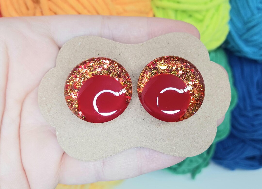 LIMITED 25mm Lava Sinker Safety Eyes Hand Painted Resin, Red Moon Pupil ...