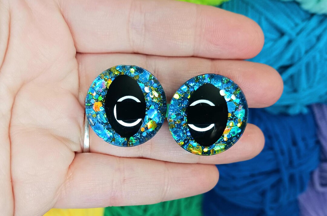 LIMITED 20-25mm Blue Gold Sinker Safety Eyes Hand Painted Resin, Cat ...