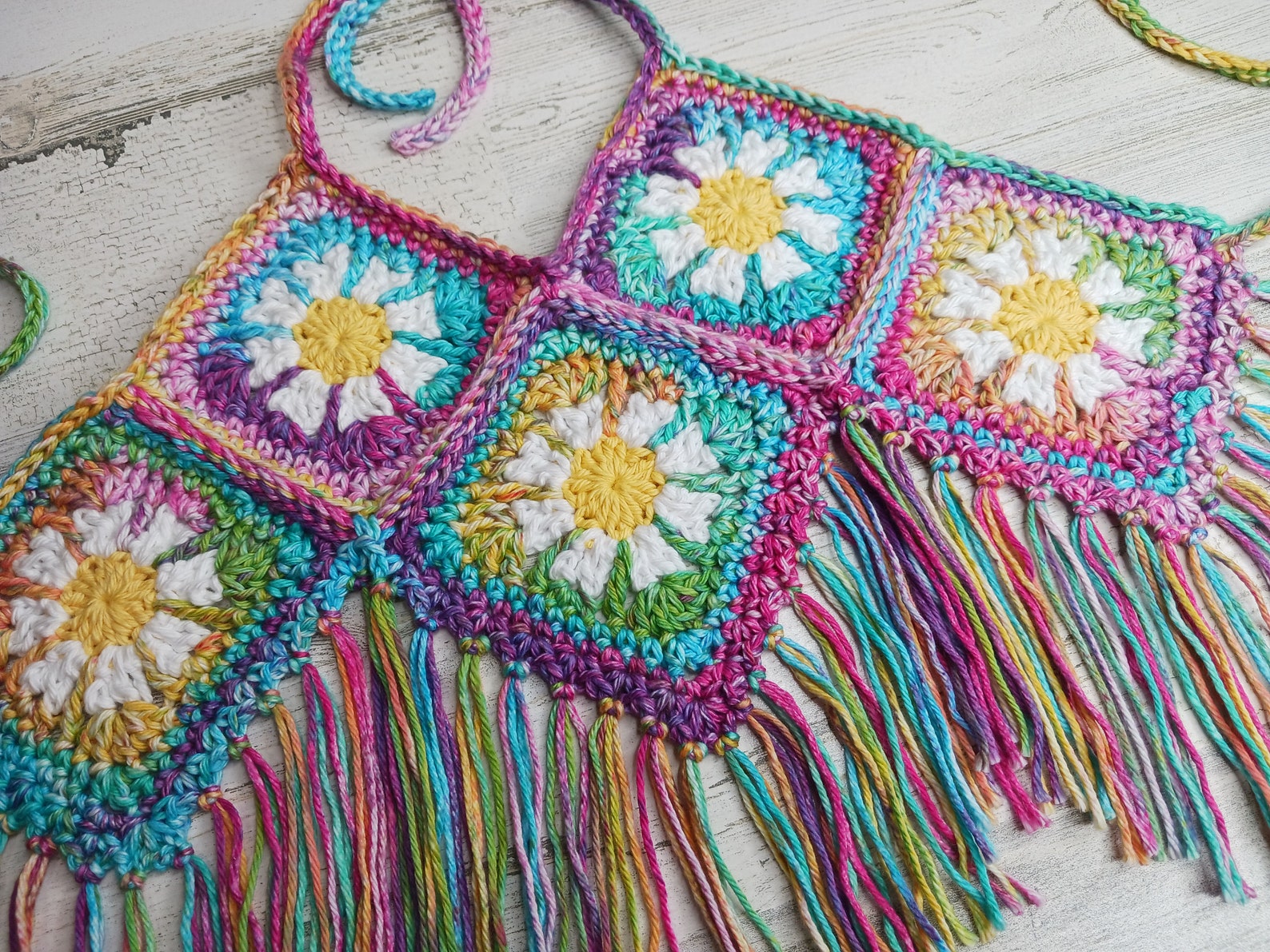 Boho Crochet Girls Crop Halter Top / Groovy Rainbow Sunflower - Etsy
