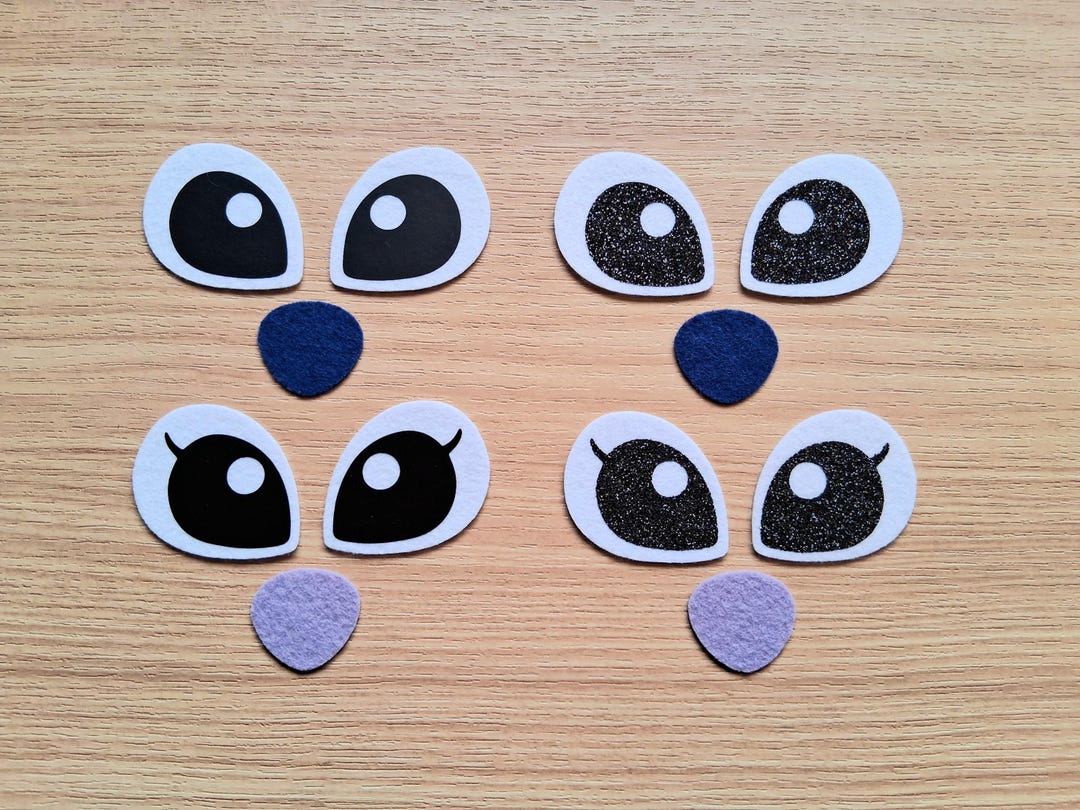 51mm/2" - 3 Pairs Felt Alien Eyes - Matte OR Glitter, Noses Optional ...
