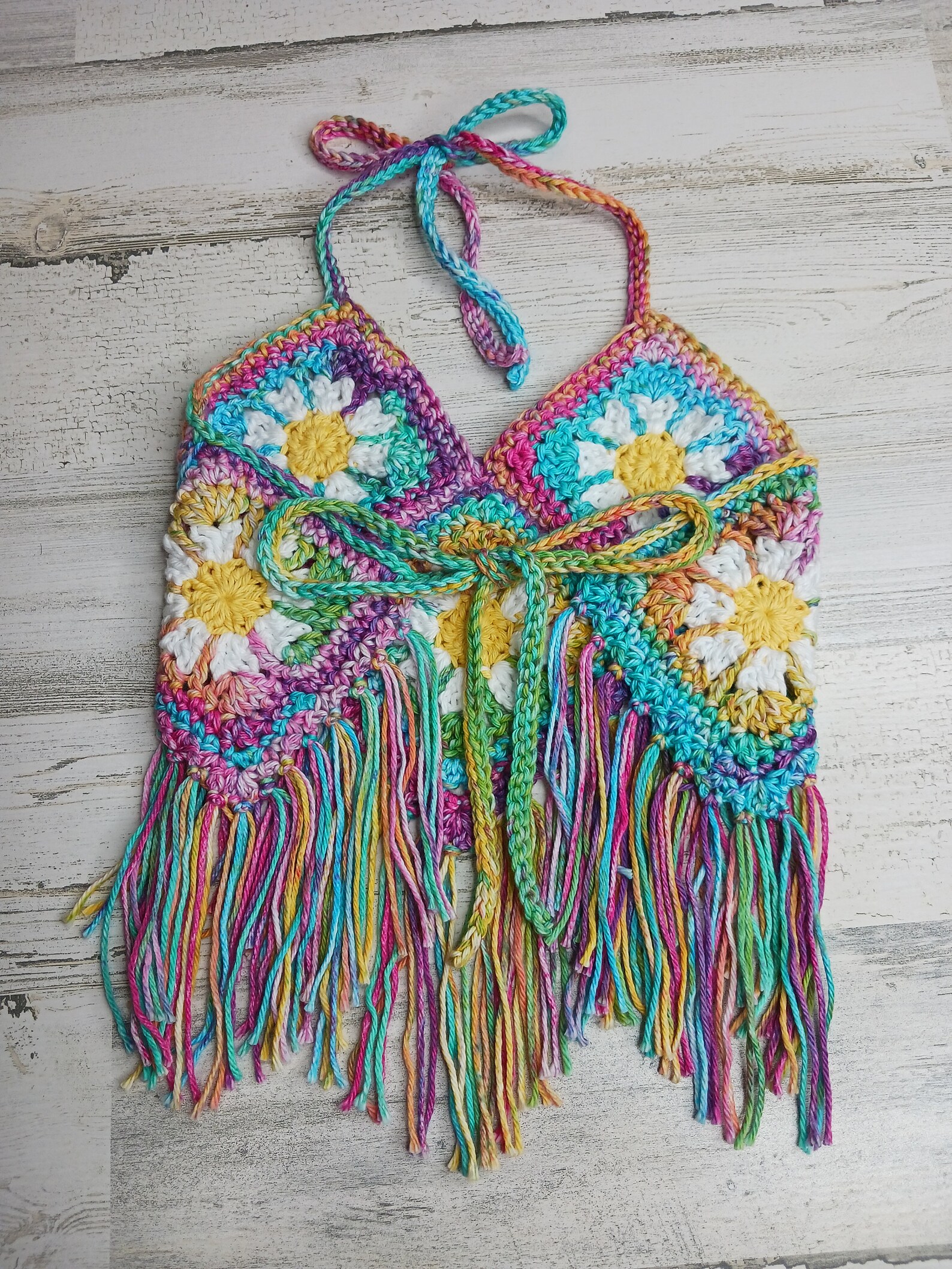 Boho Crochet Girls Crop Halter Top / Groovy Rainbow Sunflower - Etsy