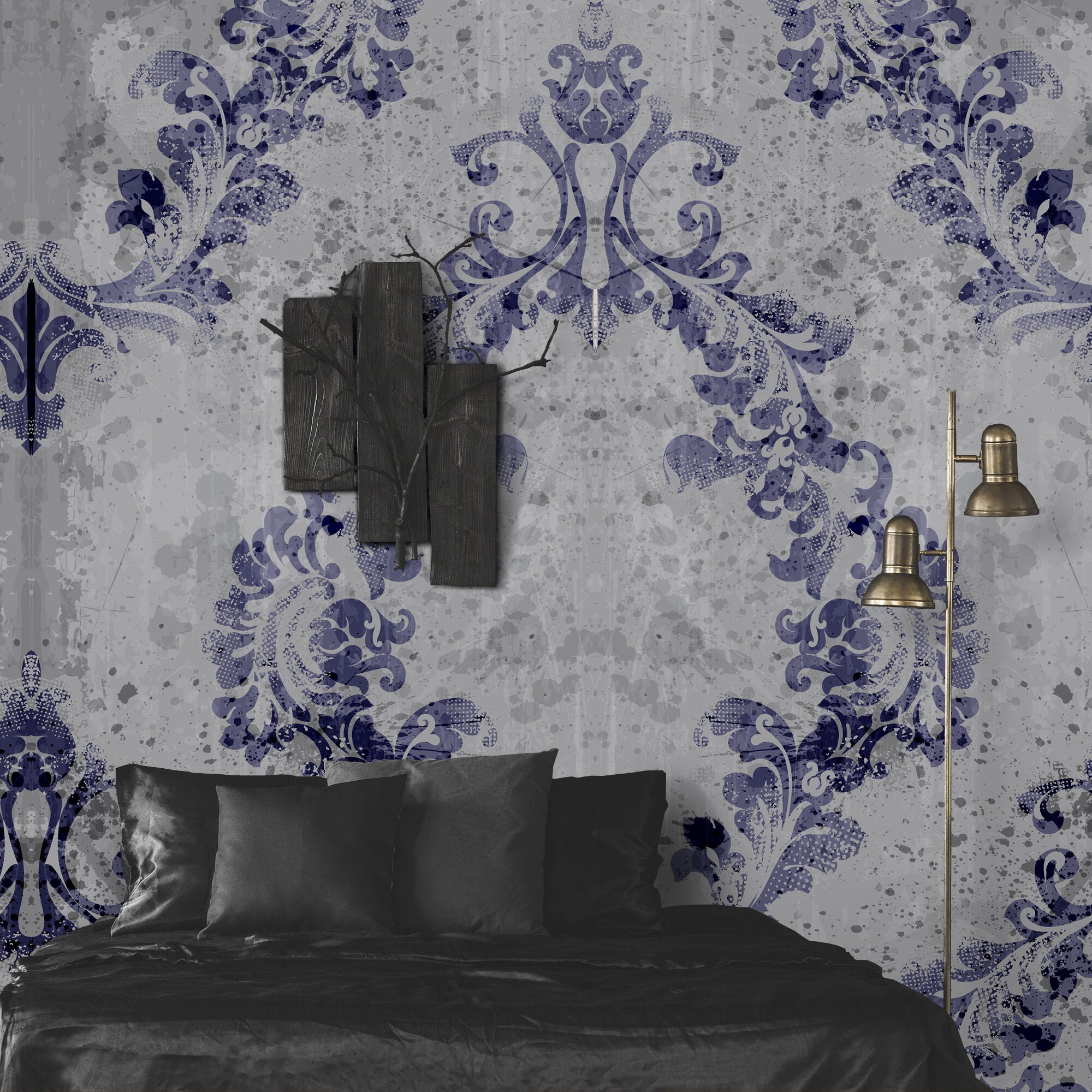 Removable Dark Damask Mural Victorian Wallpaper Self - Etsy