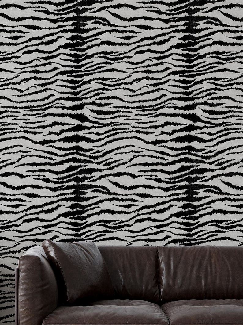 Zebra Pattern Wallpaper, Black and White Animal Print Wall Decor | 059 ...