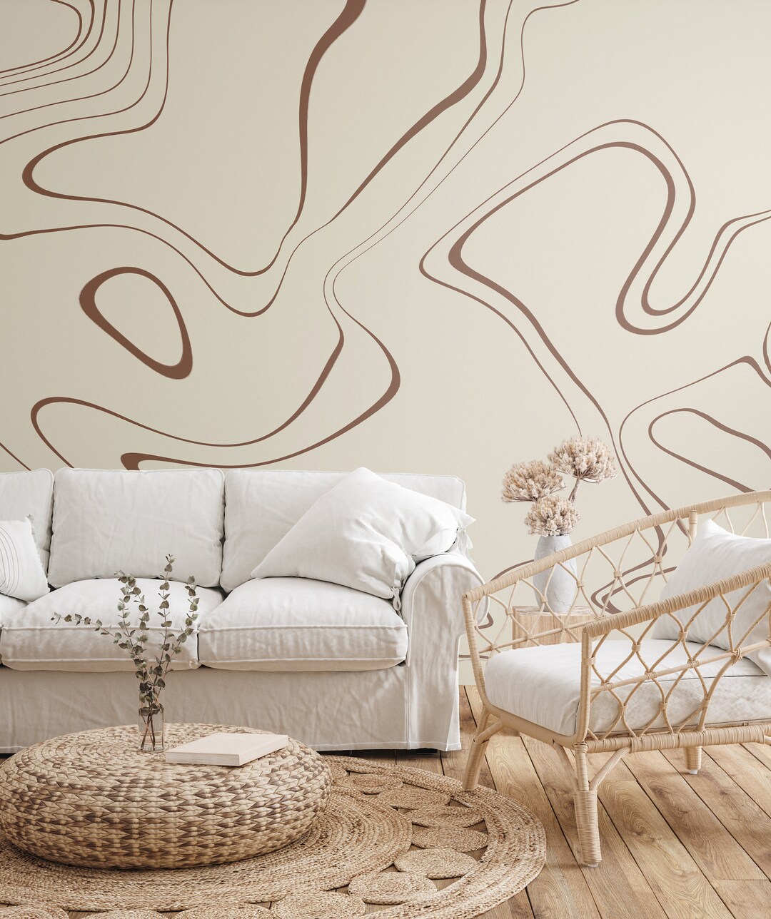 Abstract Marble Lines Wallpaper in Coffee and Beige Color | 093 - Etsy
